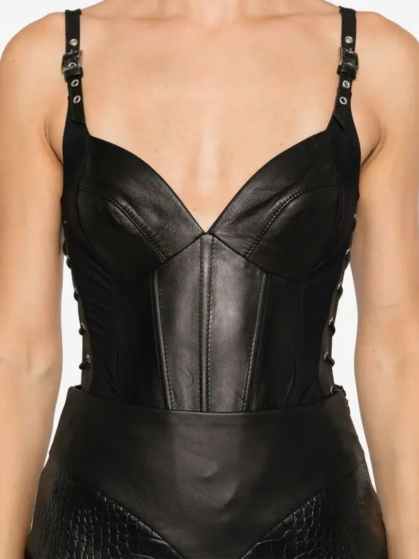 MITILIANE COUTURE Leather-trim Bodysuit