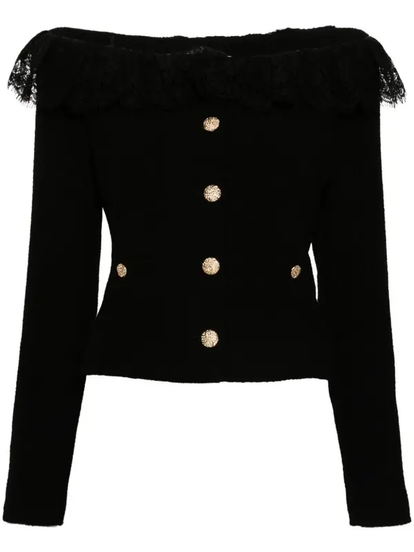 Alessandra Rich Off-shoulder Tweed Jacket - Black