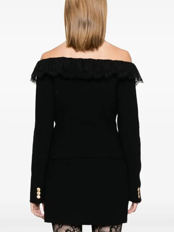 Alessandra Rich Off-shoulder Tweed Jacket