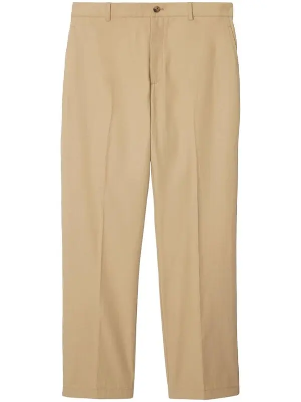 Burberry Logo-embroidered Cotton Chino Trousers - Neutrals