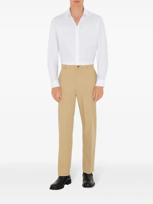 Burberry Logo-embroidered Cotton Chino Trousers - Neutrals
