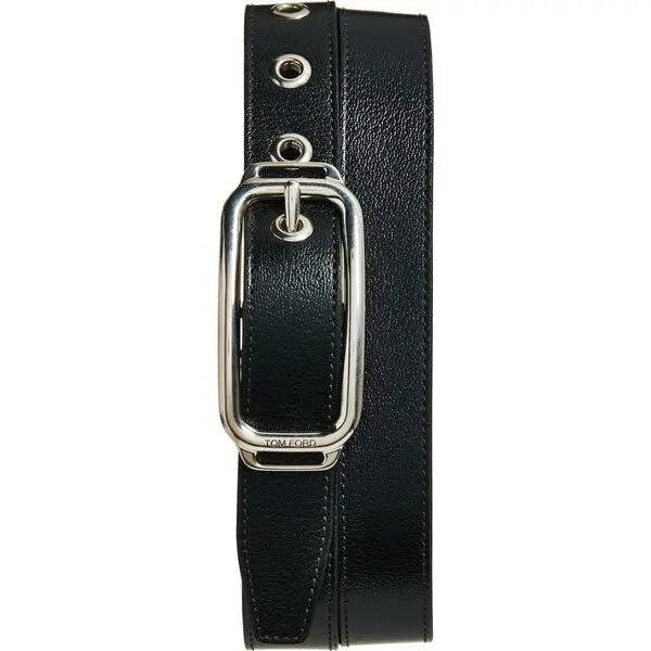 TOM FORD Stadium Goatskin Leather Belt - Black