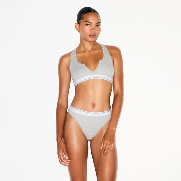 SKIMS Cotton Rib Split Neck Bralette - Light Heather Grey Stripe