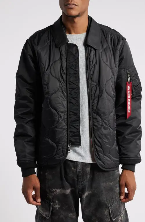 Alpha Industries Quilted Mixed Media Ripstop Utility Jacket - Black
