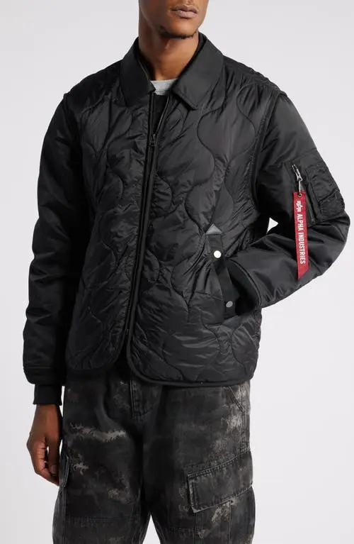 Alpha Industries Quilted Mixed Media Ripstop Utility Jacket - Black