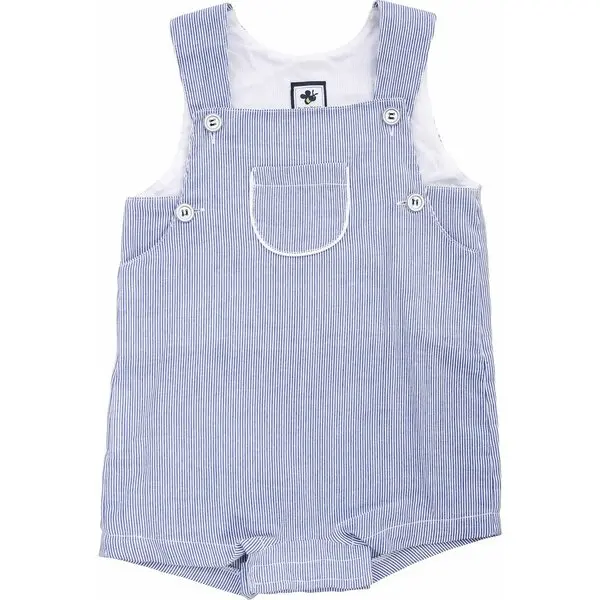 Busy Bees George Classic Romper - Navy Seersucker Stripe