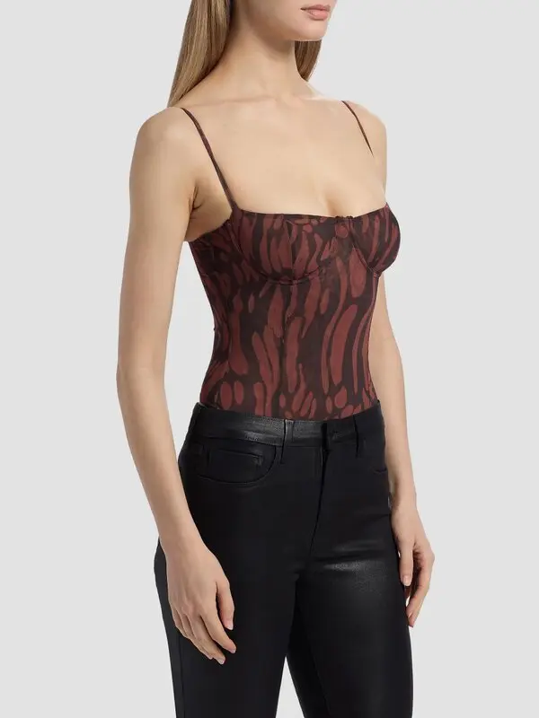 Good American Corset Demi Mesh Bodysuit - Java Warped Leopard