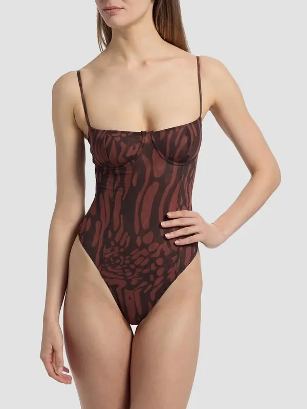 Good American Corset Demi Mesh Bodysuit - Java Warped Leopard