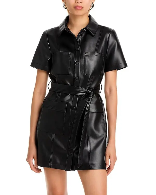 green emerald velvet dress Faux Leather Shirt Dress main image 1