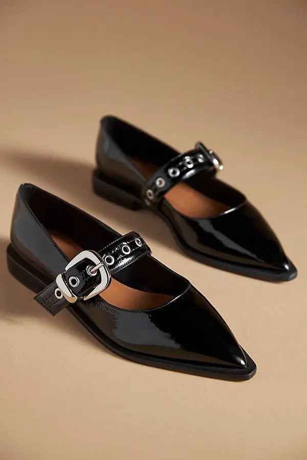 Maeve Pointed-toe Moto Mary Jane Flats - Black
