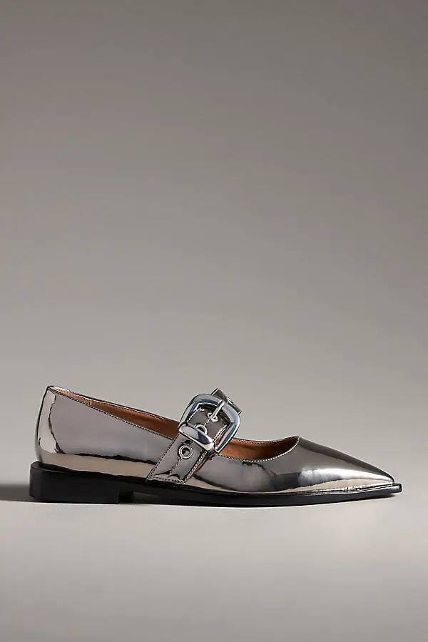 Maeve Pointed Toe Moto Mary Jane Flats - Silver