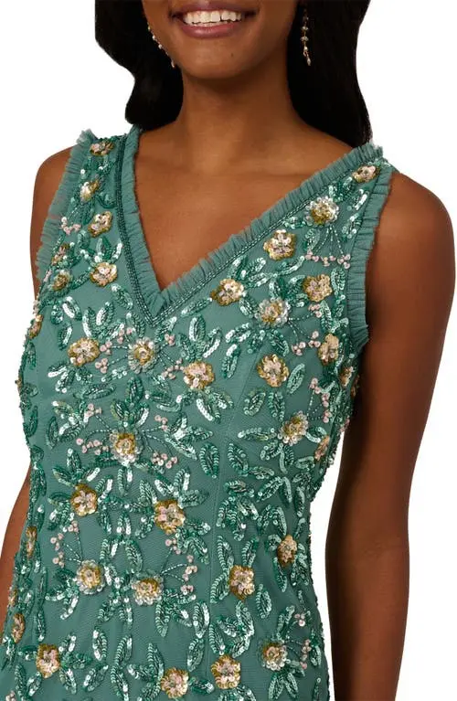 Adrianna Papell Ruffle Beaded Midi Dress