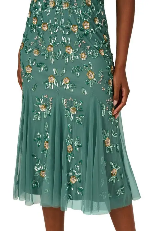 Adrianna Papell Ruffle Beaded Midi Dress