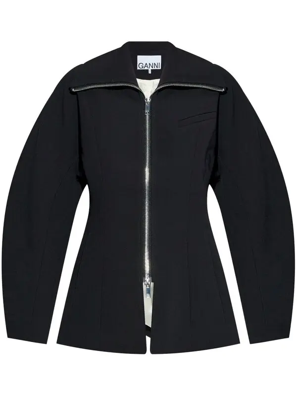 GANNI Bonded Crepe Jacket With Zip-up And Spread Collar