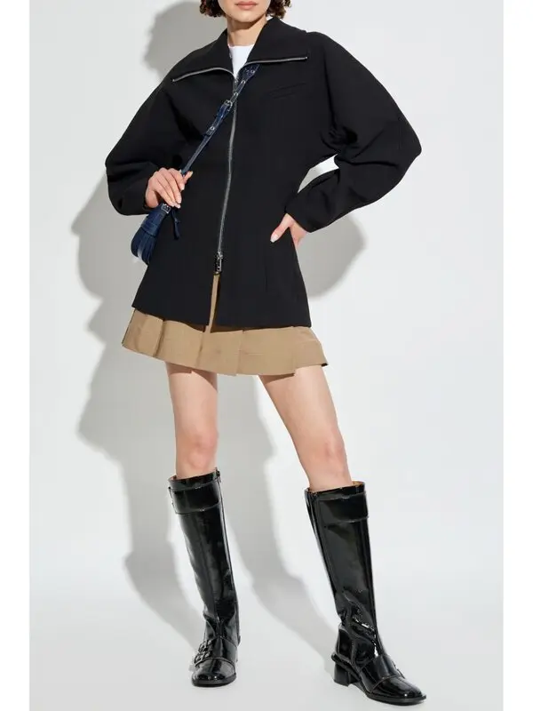 GANNI Bonded Crepe Jacket With Zip-up And Spread Collar