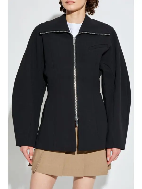 GANNI Bonded Crepe Jacket With Zip-up And Spread Collar