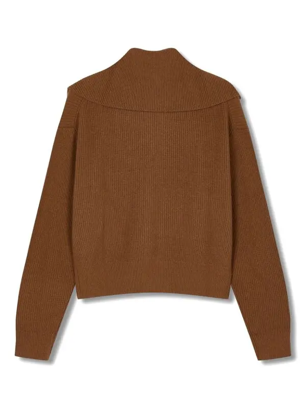 STUDIO TOMBOY Oversize-collar Zip-front Cardigan - Brown