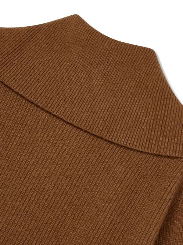 STUDIO TOMBOY Oversize-collar Zip-front Cardigan - Brown