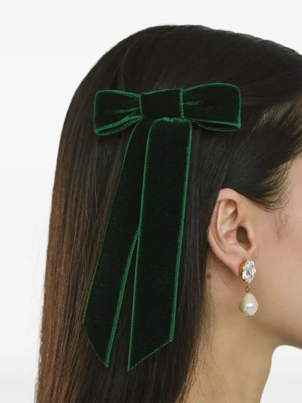 Jennifer Behr Velvet Bow - Green | Editorialist display picture 1