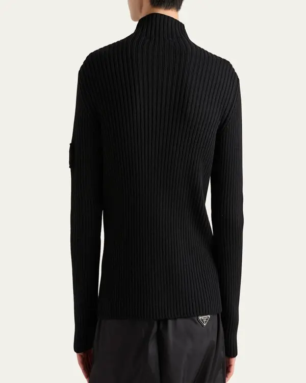 Prada Ribbed Virgin Wool Zip-up Sweater