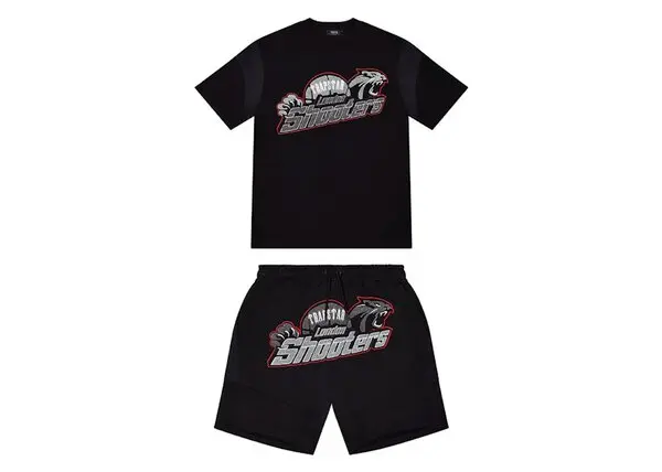 Trapstar Shooters Hoodie Short Set - Black/red