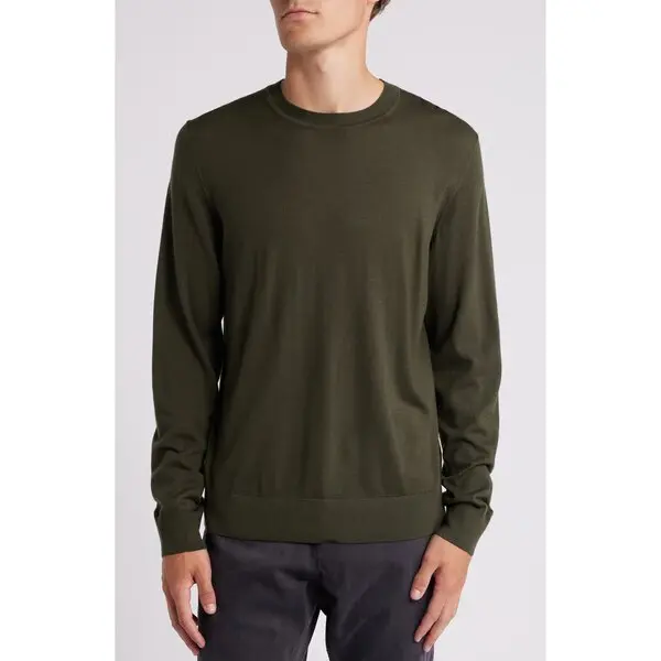 Theory Regal Wool Crewneck Sweater - Hunter Green