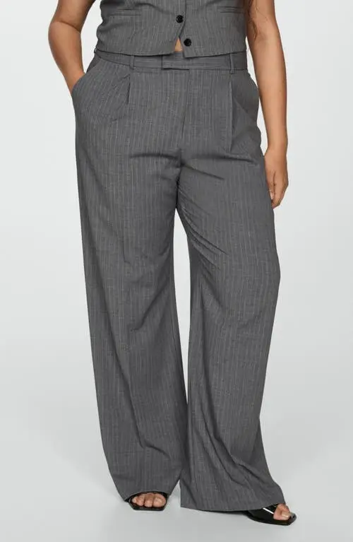 Mango Pinstripe Pleat Front Wide Leg Trousers - Grey