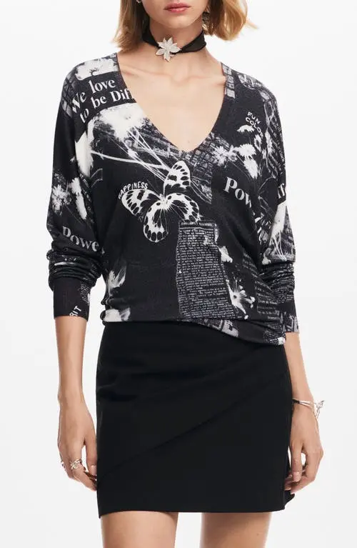 Desigual Printed V-neck Sweater