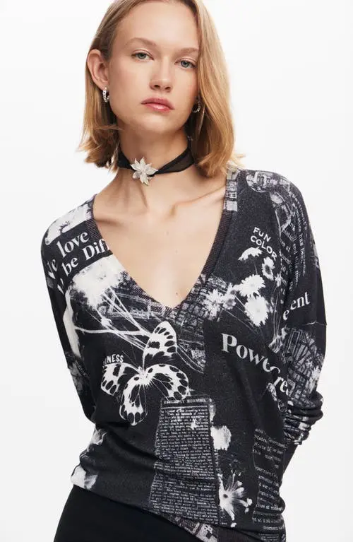 Desigual Printed V-neck Sweater