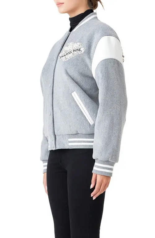 Endless Rose Beaded Patch Detail Bomber Jacket