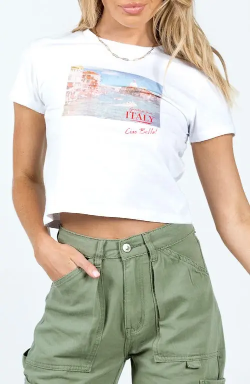 Princess Polly Italy Love Organic Cotton Crop Graphic T-shirt - White