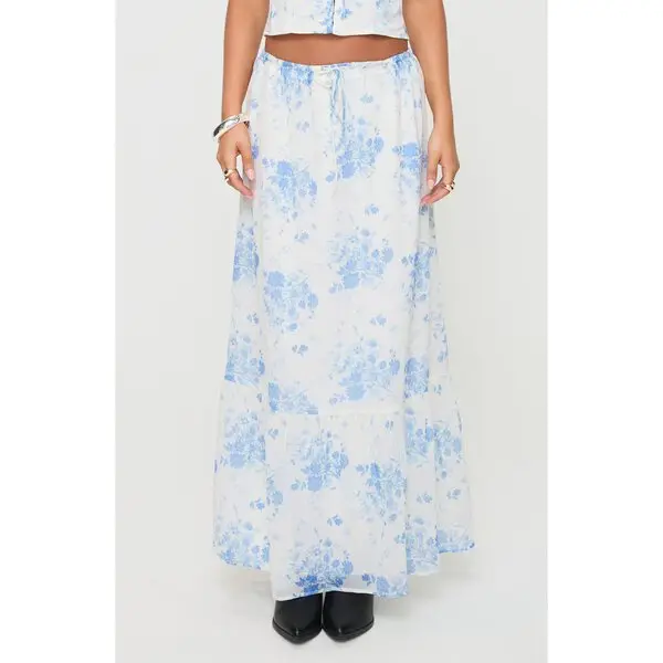 Princess Polly Floral Maxi Skirt White/Blue Editorialist