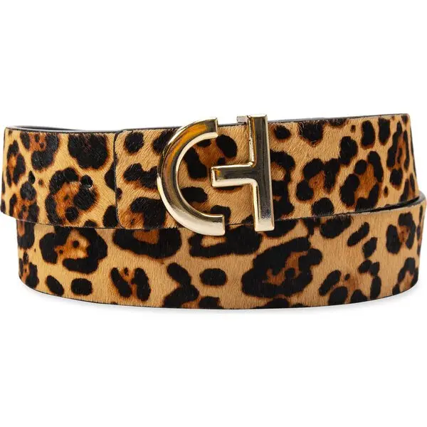 Cole Haan Logo Plaque Leather Belt - Leopard