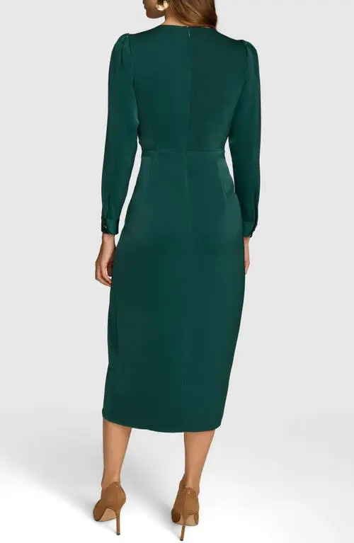 Donna Karan New York Cascade Ruffle Long Sleeve Satin Midi Dress In Spruce  - 40% Off | Editorialist