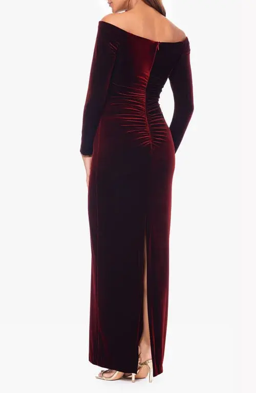 XSCAPE EVENINGS Off-the-shoulder Velvet Gown - Burgundy