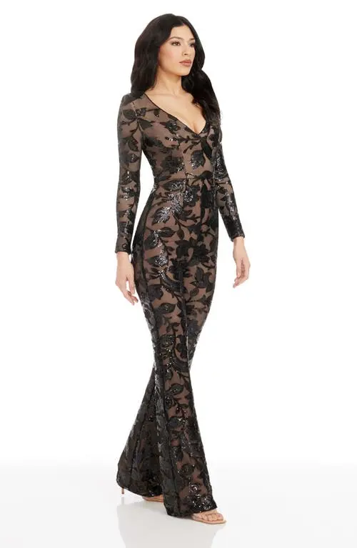 Dress The Population Carson Sequin Floral Jumpsuit