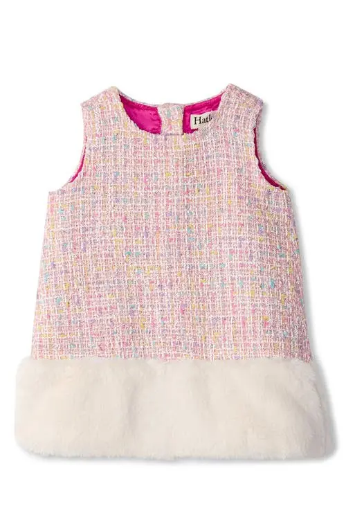 Hatley Aurora Faux Fur Trim Tweed Dress - Aurora Pink | Editorialist