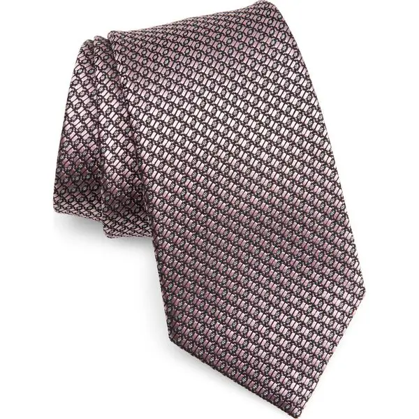 Zegna Grid Jacquard Silk Neck Tie - Pink