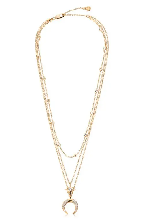 Ettika Crystal Horn Triple Chain Necklace - Gold