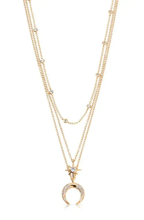 Ettika Crystal Horn Triple Chain Necklace