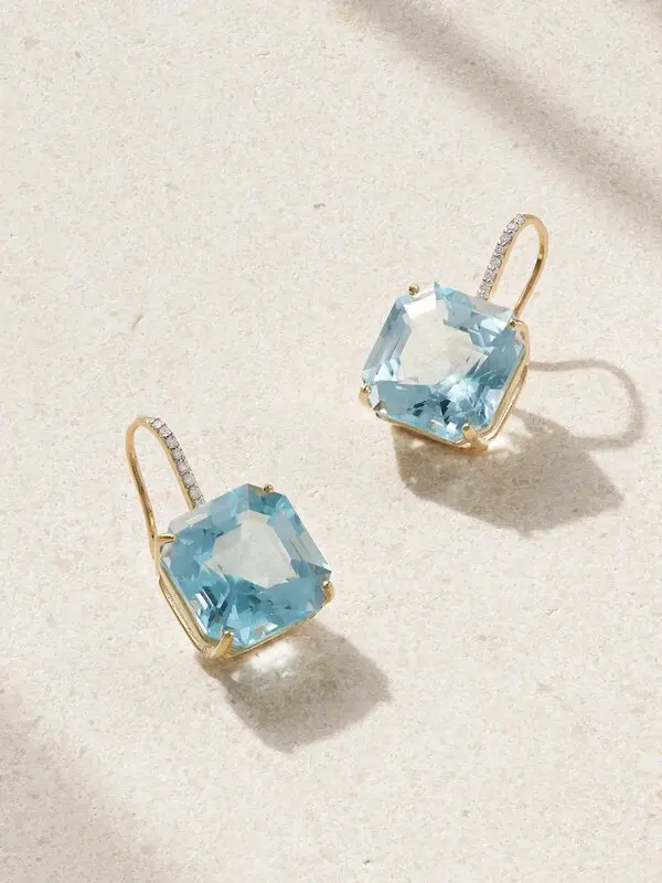 Mateo 14-karat Gold, Topaz And Diamond Drop Earrings - Blue