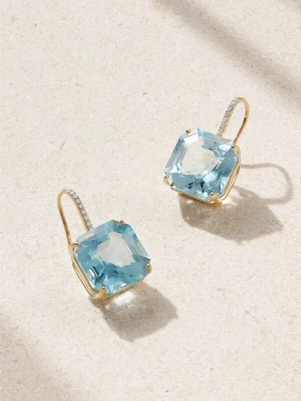 Mateo 14-karat Gold, Topaz And Diamond Drop Earrings
