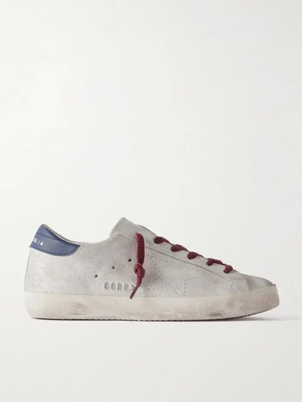 GOLDEN GOOSE Super-star Leather-trimmed Metallic Suede Sneakers - White