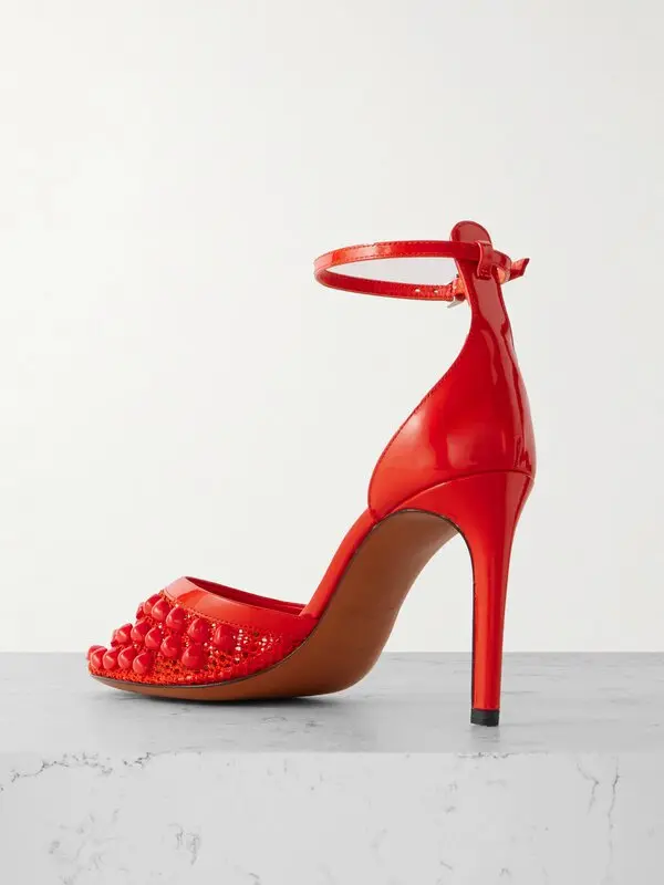 Alaïa 90 Embellished Fishnet And Patent-leather Pumps - Red