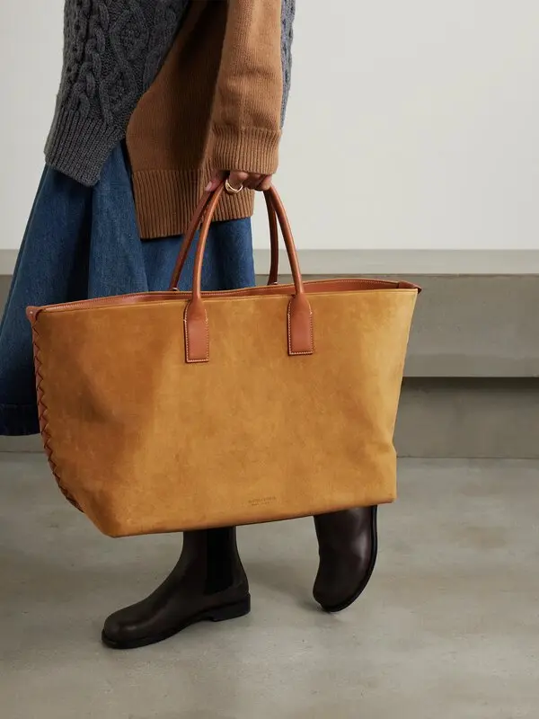 Bottega Veneta Cabat Large Leather-trimmed Suede Tote - Brown