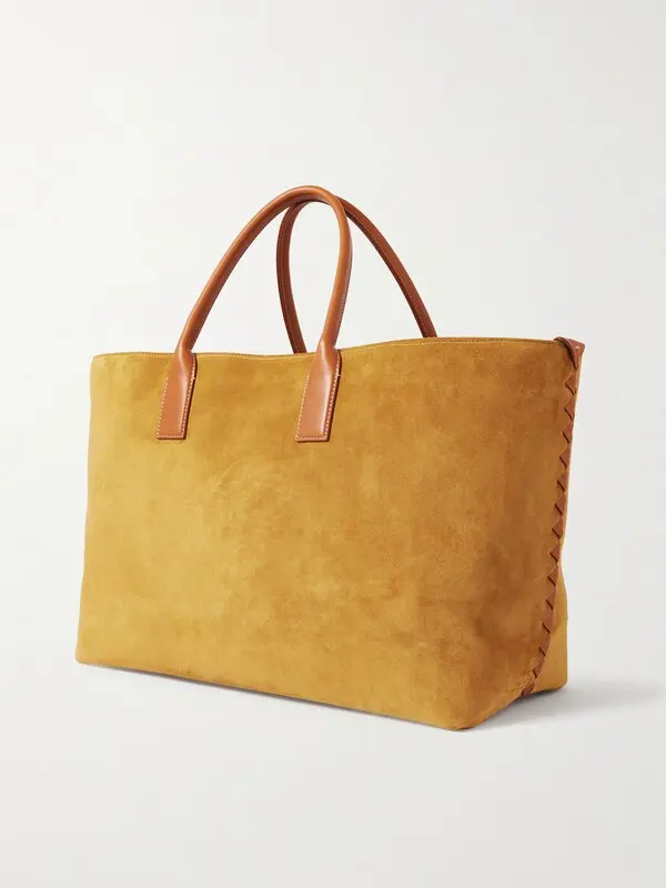 Bottega Veneta Cabat Large Leather-trimmed Suede Tote - Brown