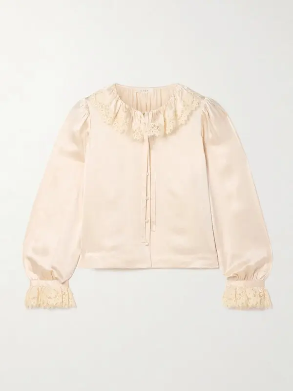DÔEN Ingrid Lace-trimmed Silk Blouse