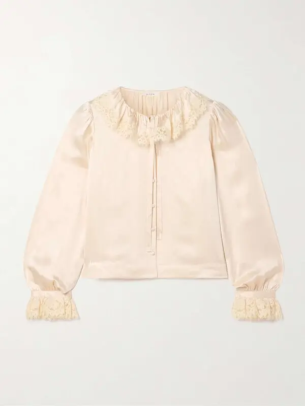 DÔEN Ingrid Lace-trimmed Silk Blouse