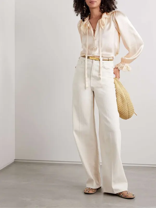 DÔEN Ingrid Lace-trimmed Silk Blouse