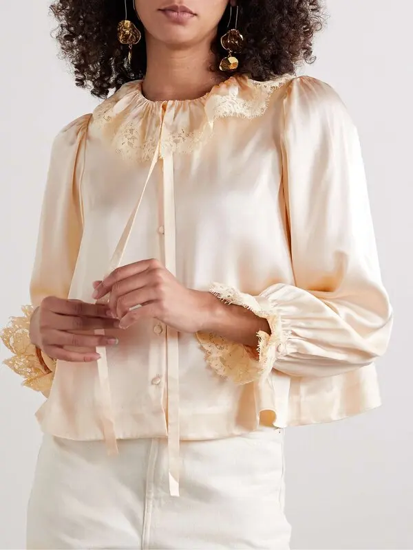 DÔEN Ingrid Lace-trimmed Silk Blouse